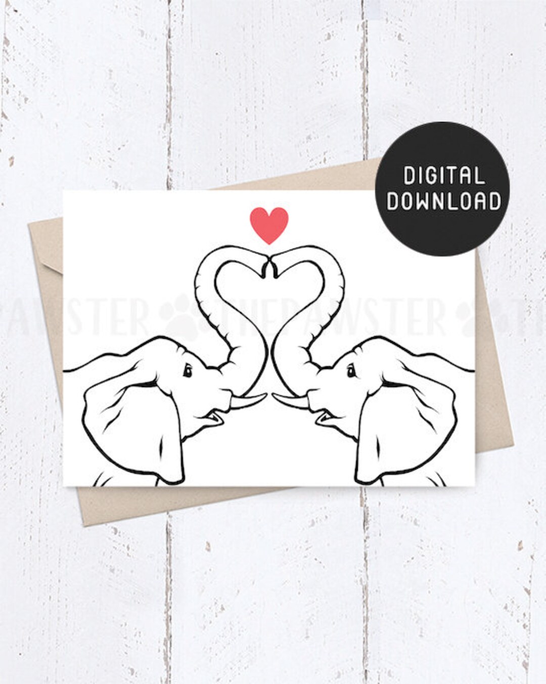 PRINTABLE Happy Valentines Day Card, Elephant Love Card for Him, Her ...