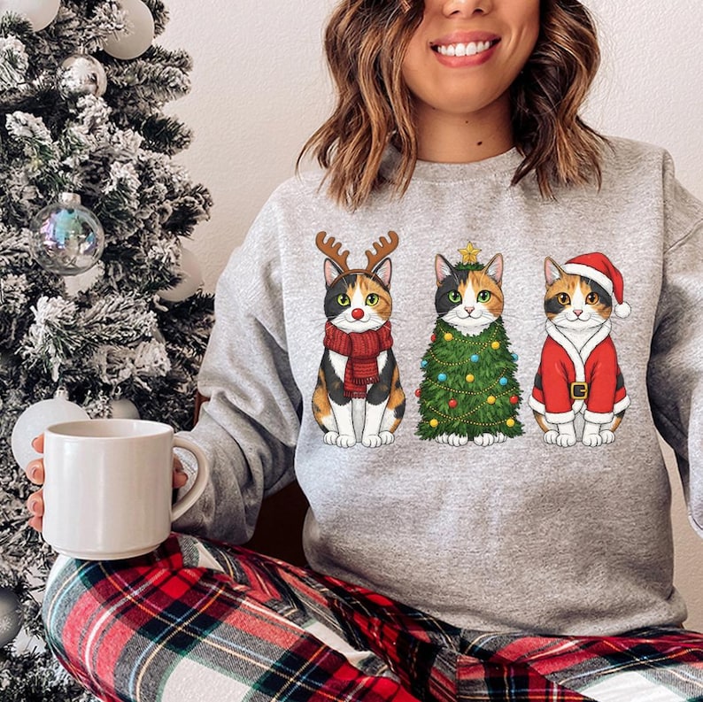 Calico Cat Christmas Sweatshirt, Santa Cat Mom Shirt, Reindeer Xmas ...
