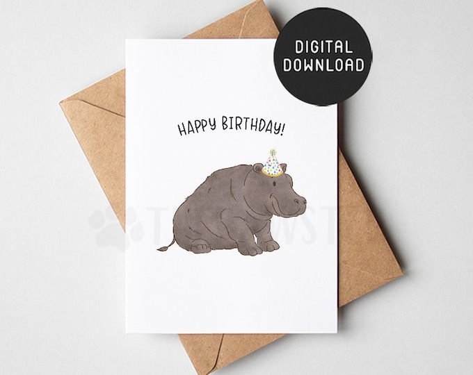 PRINTABLE Hippo Birthday Card Safari Animal Happy Birthday - Etsy