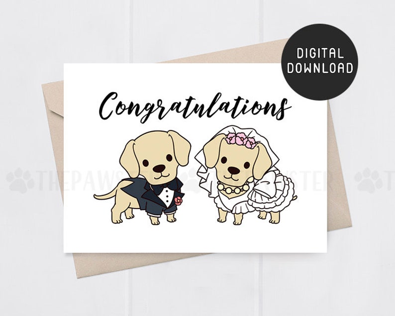 PRINTABLE Wedding Card Congratulations Yellow Labrador | Etsy
