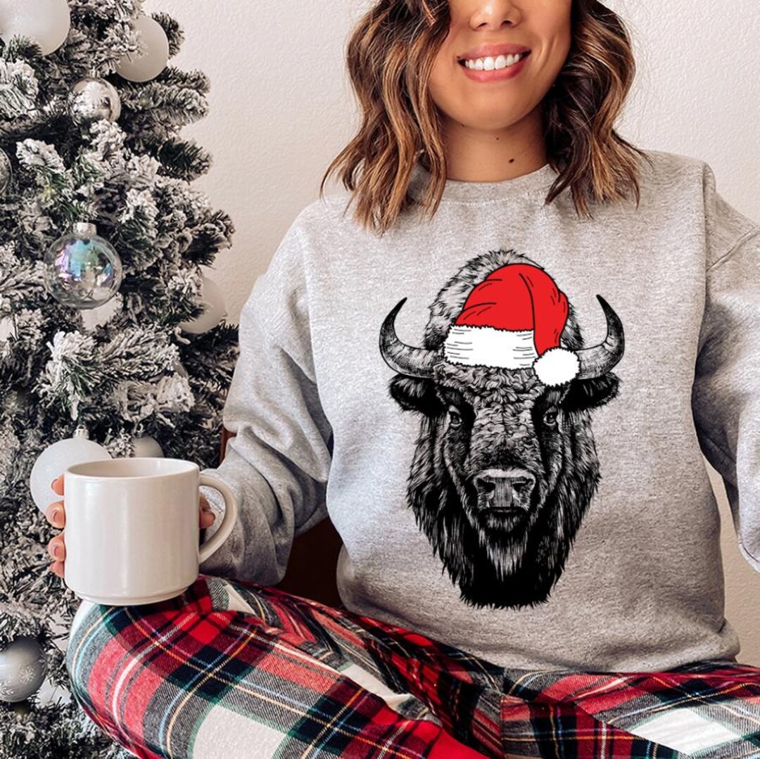 Bison Buffalo Christmas Sweatshirt, Santa American Bison Christmas ...