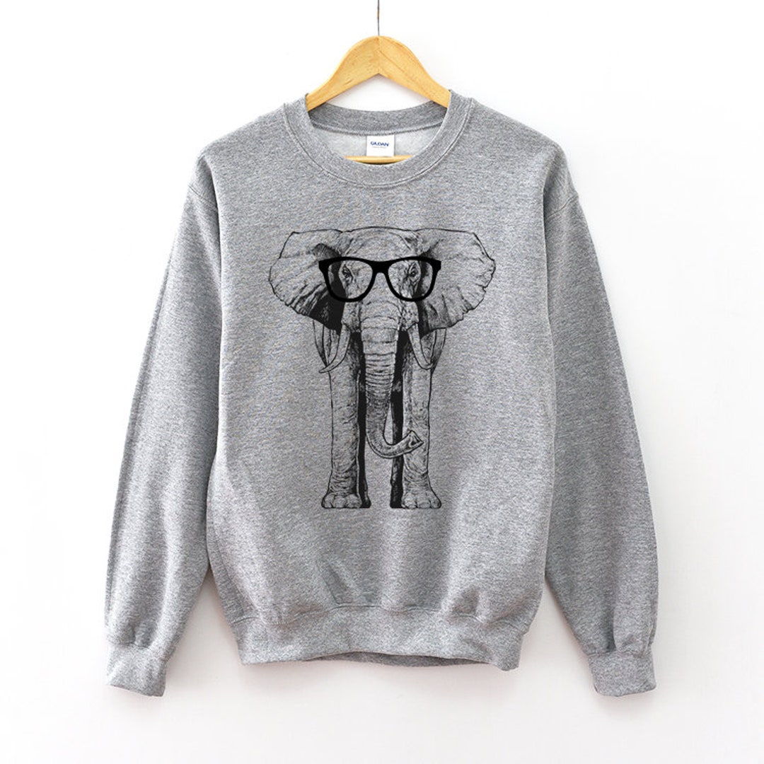 Elephant Sweatshirt, Hipster Elephant Animal Hoodie, Glasses Nerdy ...