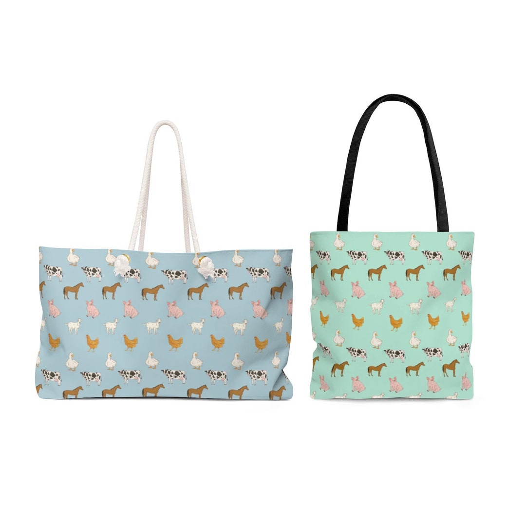 Farm Animal Tote Bag, Farm Pattern Weekender Bag for Women, Cute Beach ...