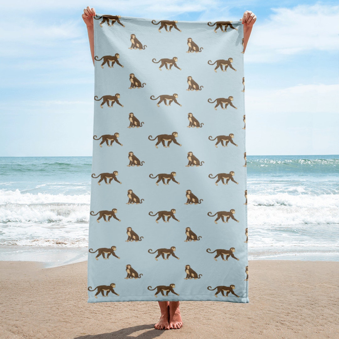 Monkey Beach Towel, Bath Towel, Cute Safari Animal Towel, Monkey Lover ...