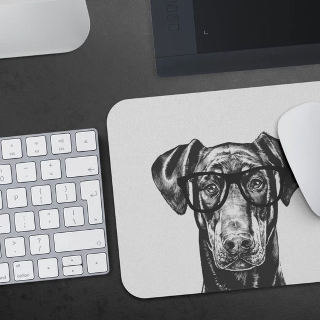 Doberman Pinscher Mousepad, Hipster Nerdy Dog Mouse Pad Dobie Lover ...