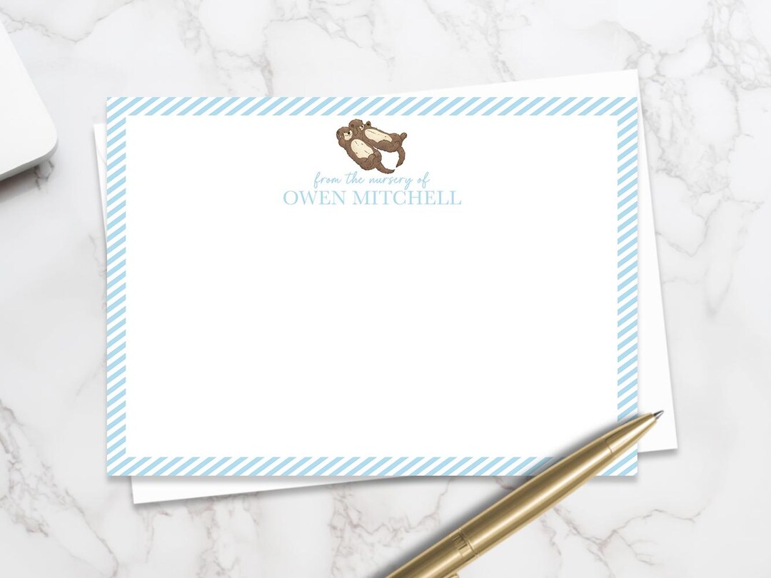 Custom Otter Baby Thank You Card, Twin Baby Shower Thank You Note Cards ...