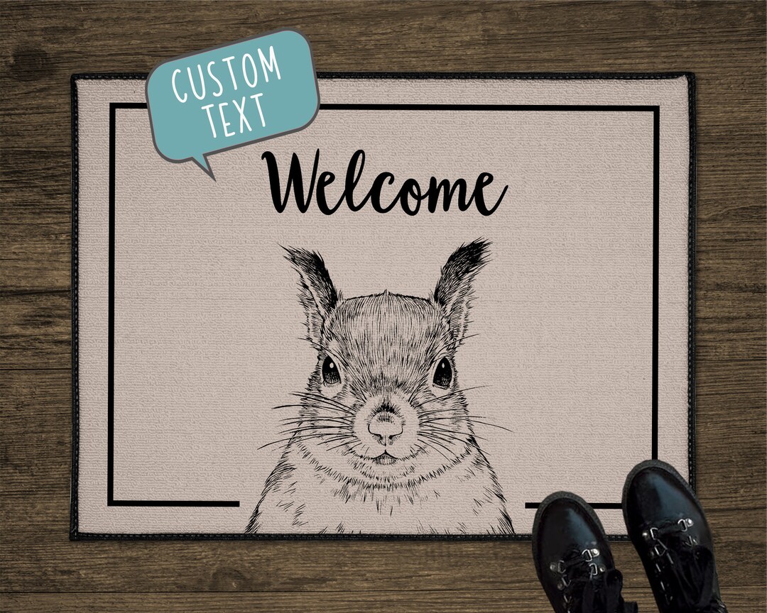 Squirrel Door Mat, Woodland Animal Custom Front Doormat, Personalized ...