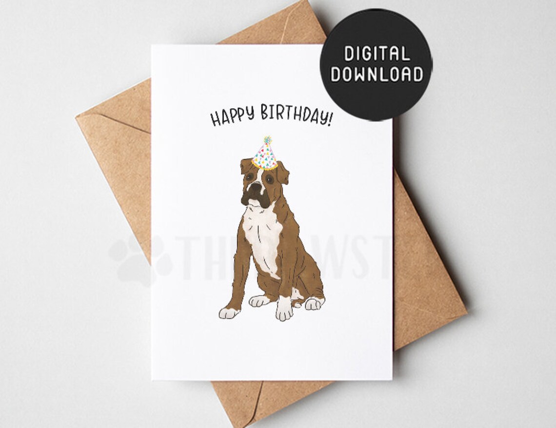 PRINTABLE Boxer Birthday Card Happy Birthday Card From Dog - Etsy