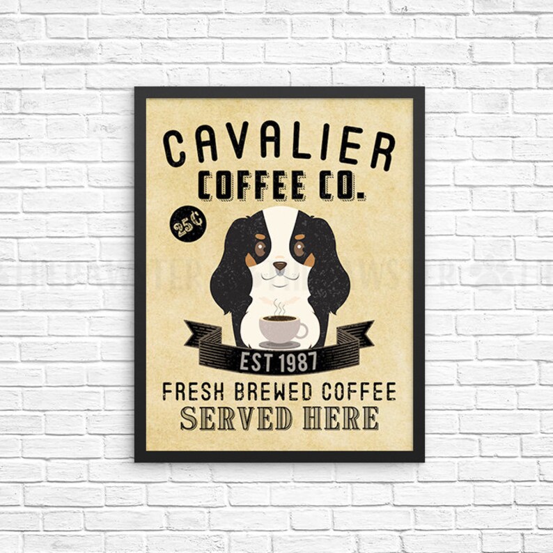 Coffee Wall Decor, Tri Color Cavalier King Charles Spaniel Kitchen Art ...