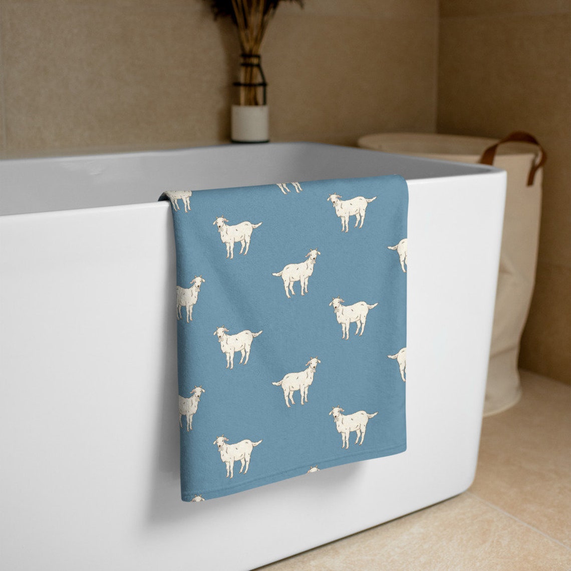Goat Beach Towel, Farmhouse Bath Towel, Cute Farm Animal Towel, Goat ...