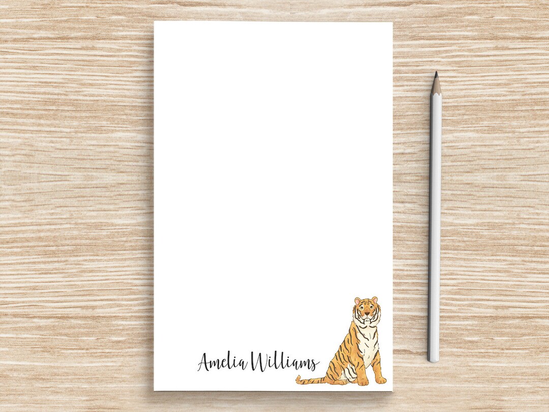 Tiger Notepad, Personalized Tiger Notepad, Safari Animal Stationery ...