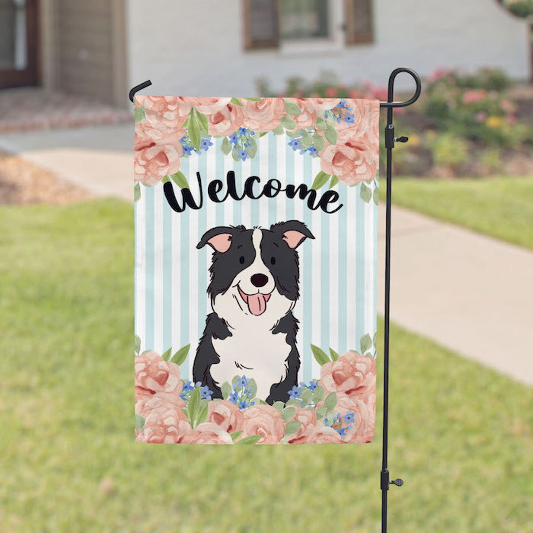 Border Collie Garden Flag, Spring Garden Flags, Dog House Flag, Floral ...