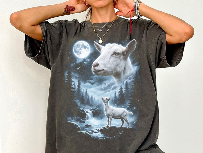 Goat Howling at Moon Shirt, Funny Farm Animal Comfort Colors Halloween ...