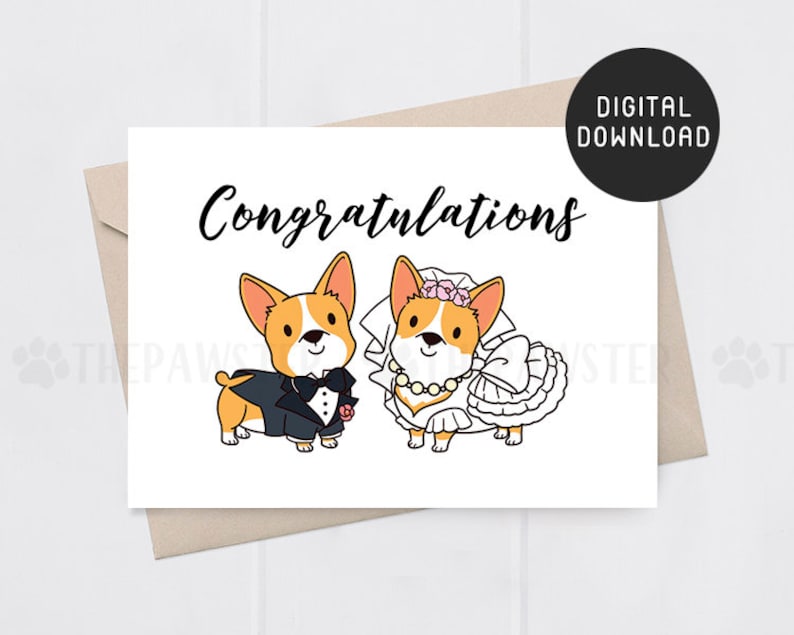 PRINTABLE Wedding Card Congratulations Corgi Newlywed Card | Etsy