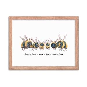 Bumblebee Family Portrait Gift, Custom Bee Family Portrait Art Print ...