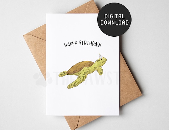 PRINTABLE Sea Turtle Birthday Card Ocean Animal Happy - Etsy