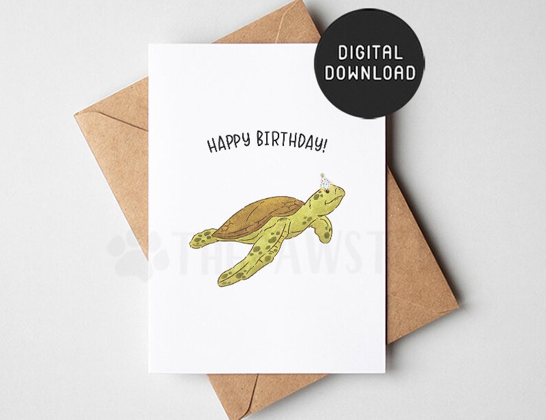 PRINTABLE Sea Turtle Birthday Card Ocean Animal Happy - Etsy