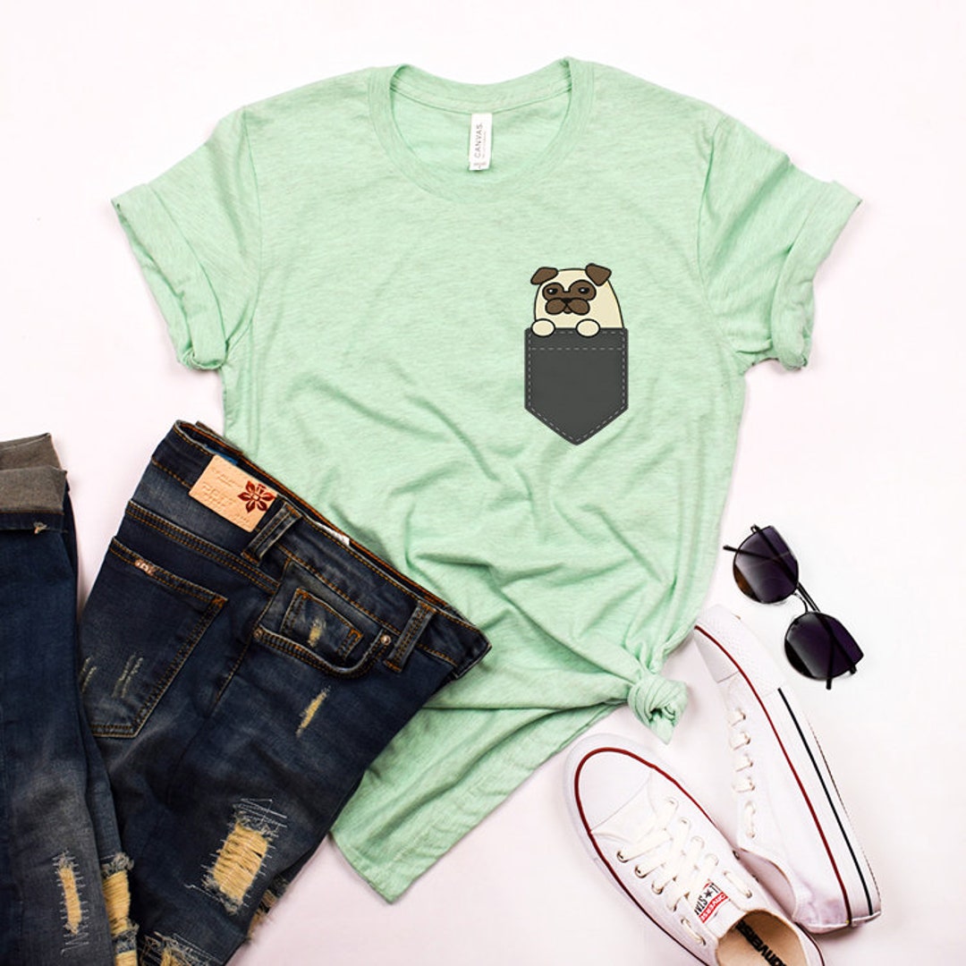 Pug Pocket T-shirt, Pocket Dog Shirt, Pug Tshirt, Funny Cute Dog Shirts ...