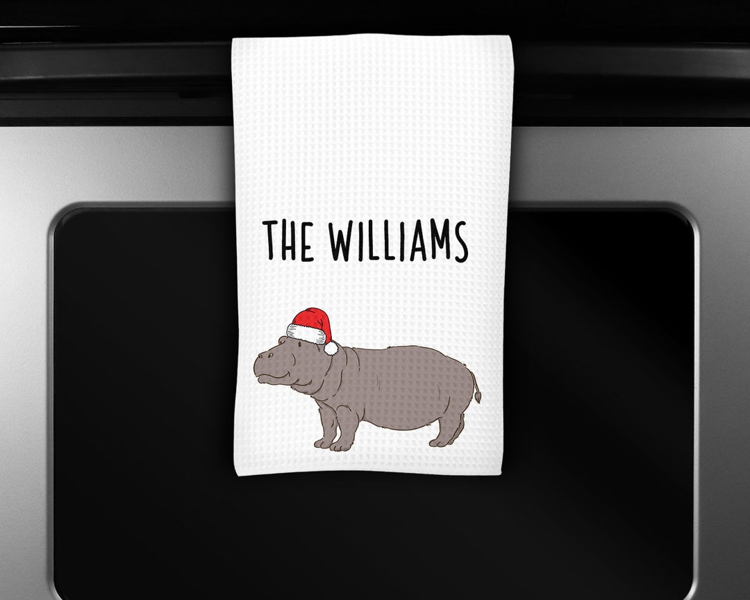 Hippo Kitchen Towel, Christmas Hippopotamus Lover Tea Towel ...