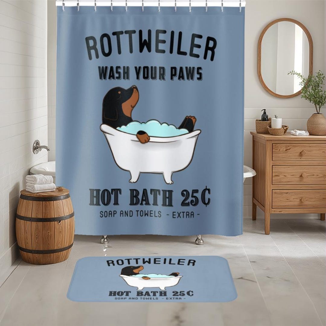 Rottweiler Decor, Rottweiler Shower Curtain, Bath Mat, Funny Dog ...