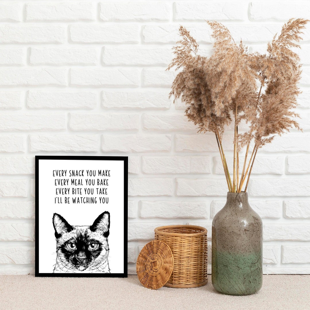 Siamese Cat Wall Art, Meezer Mese Cat Kitchen Decor Print, Every Snack ...