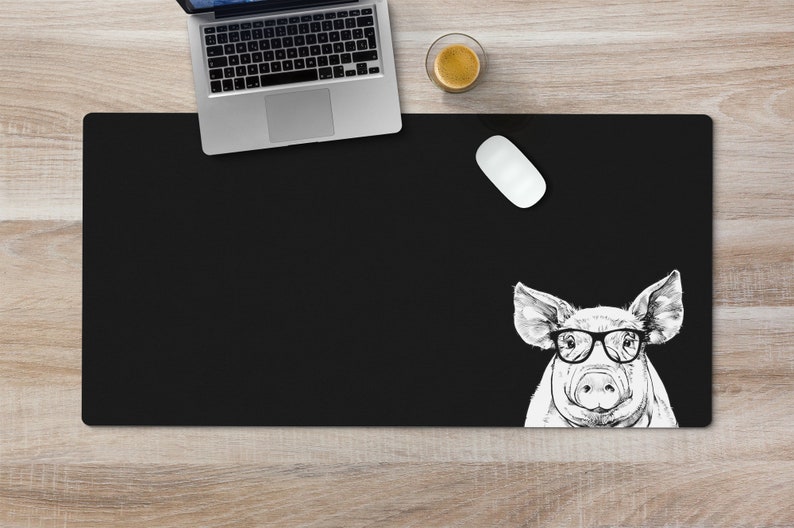 Pig Large Desk Mat Farm Animal Mousepad Black Desk Pad | Etsy