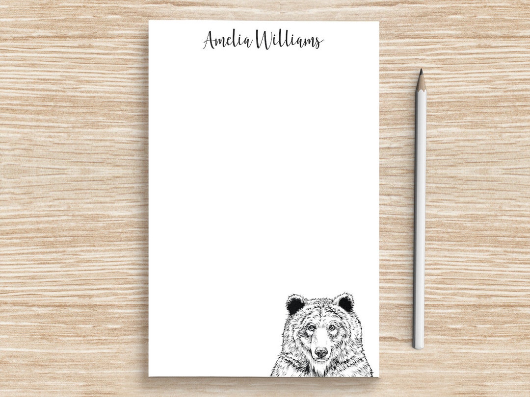 Grizzly Bear Notepad, Personalized Bear Notepad, Custom Stationery ...