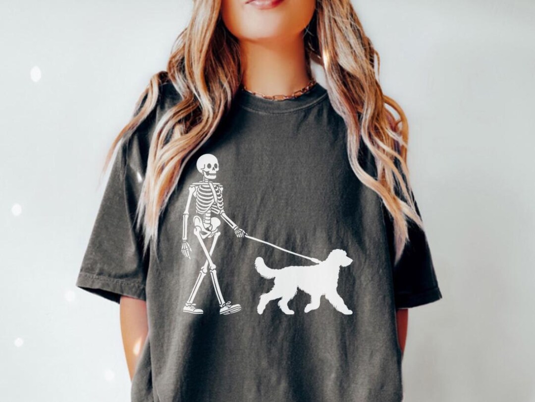 Goldendoodle Halloween Shirt, Skeleton Walking Dog Comfort Colors ...