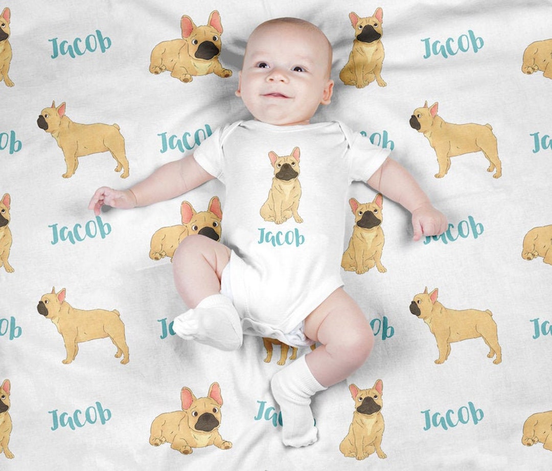 Personalized Baby Blanket, Custom Swaddle Blanket Set, French Bulldog ...