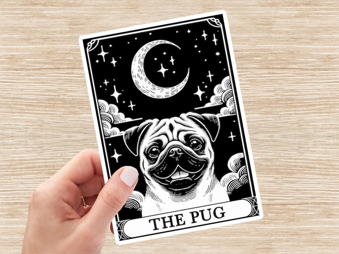 Pug Sticker, Pug Decal, Dog Tarot Card Sticker, Pug Mom Gift, Dog Vinyl ...