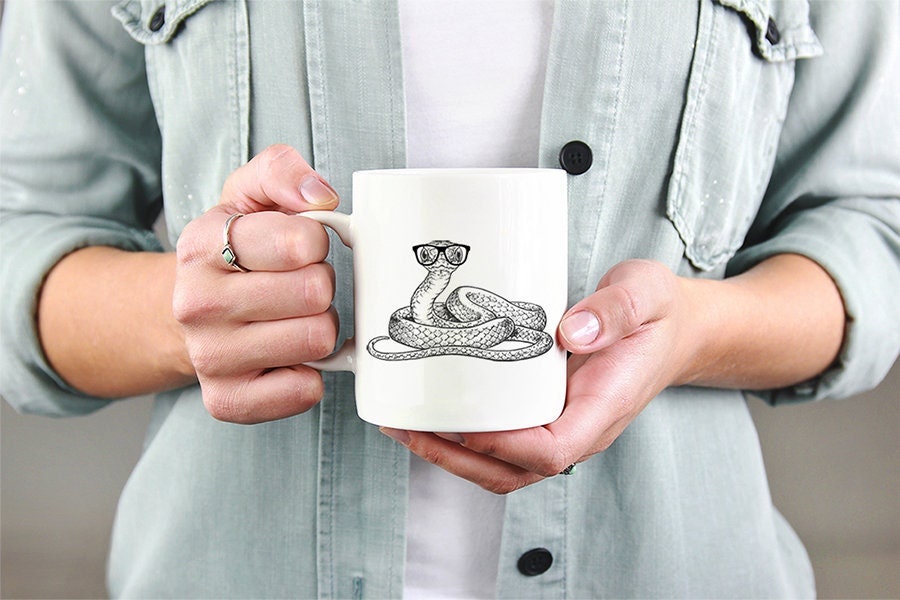 Green Snake Mug, Grass Snake Lovers Coffee Mugs, Hipster Nerdy Snake ...