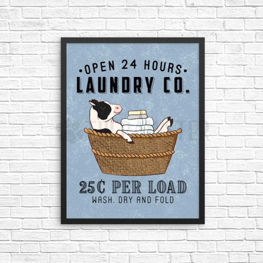 Cow Laundry Sign, Farm Animal Laundry Room Decor, Wash Dry Fold Wall ...
