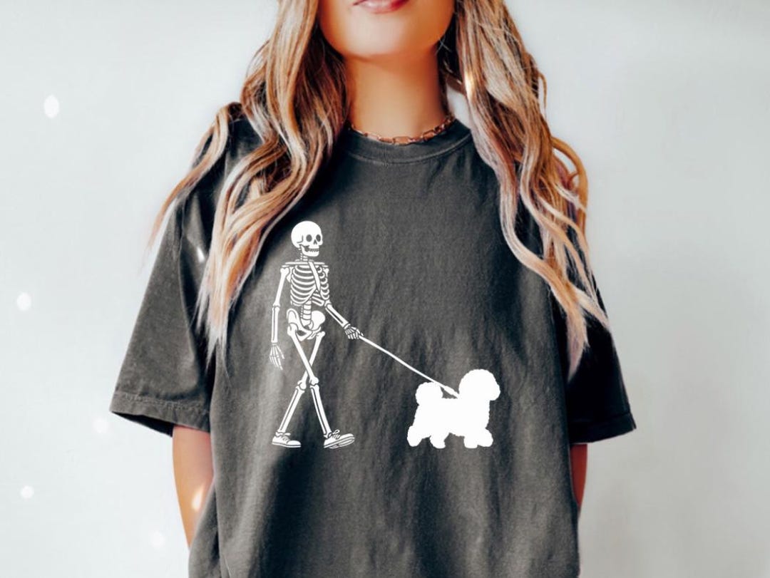 Bichon Frise Halloween Shirt, Skeleton Walking Dog Comfort Colors ...