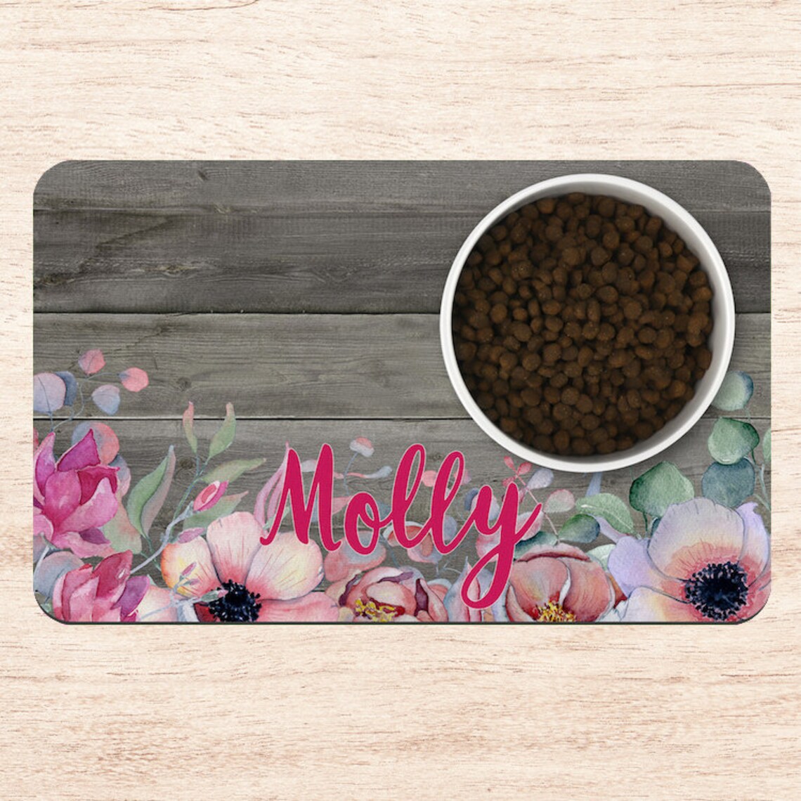 Wood Floral Dog Mat Rose Personalized Dog Placemat Custom | Etsy