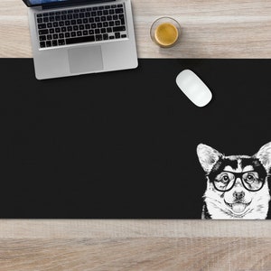 Corgi Large Desk Mat, Dog Mom Mousepad, Black Desk Pad, Mouse Pad or ...
