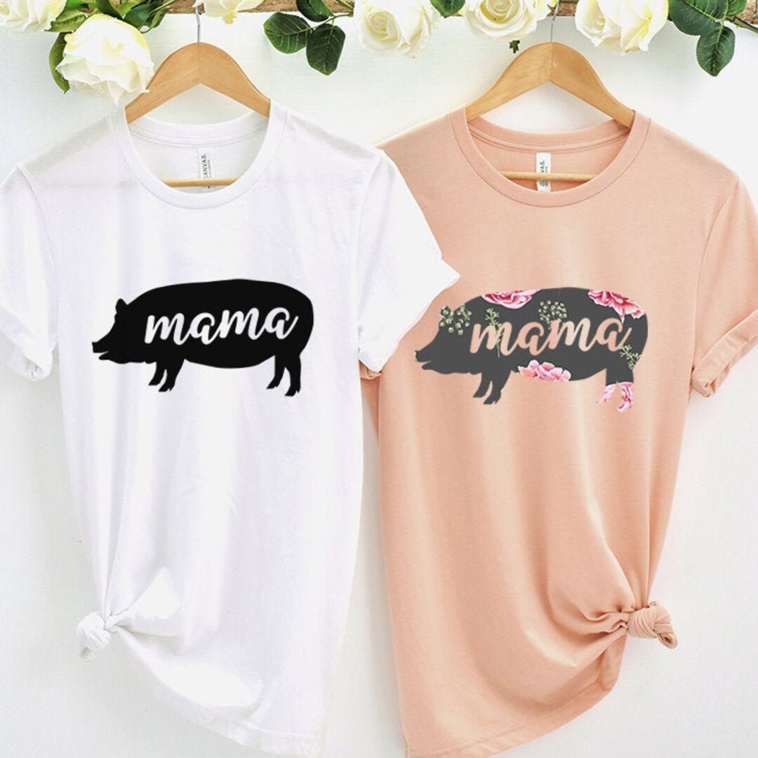 Pig Mama Shirt, Pig Mom Tshirt, Floral Silhouette Farm Animal Tee ...