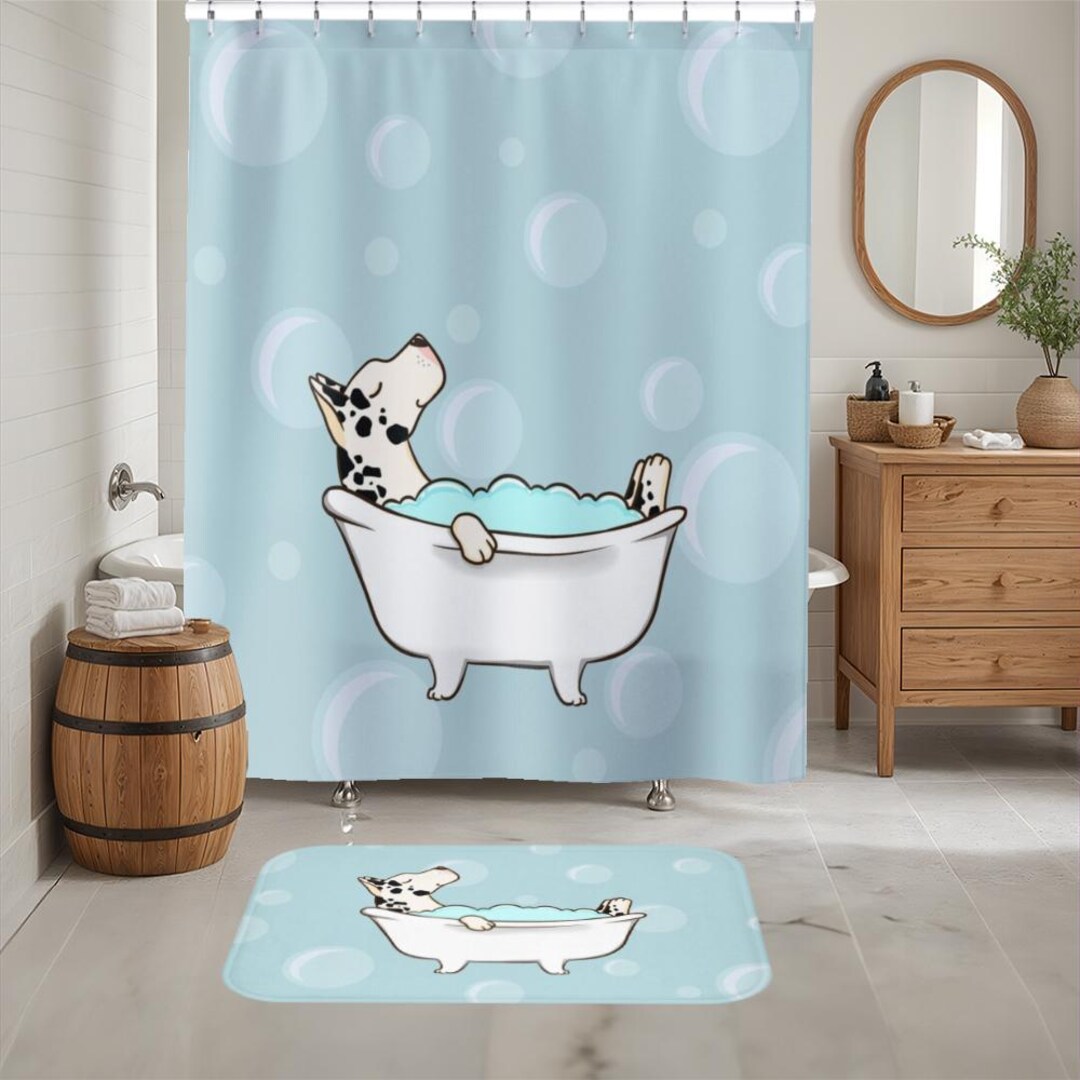 Great Dane Decor, Great Dane Shower Curtain, Bath Mat, Funny Dog ...