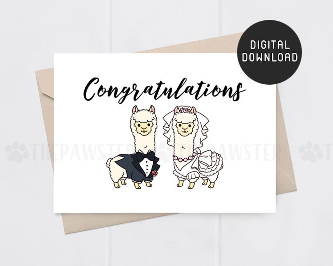 PRINTABLE Wedding Card Congratulations, Llama Newlywed Card, Llama ...