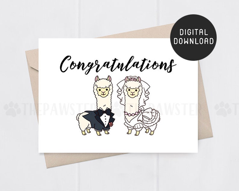 PRINTABLE Wedding Card Congratulations Llama Newlywed Card | Etsy