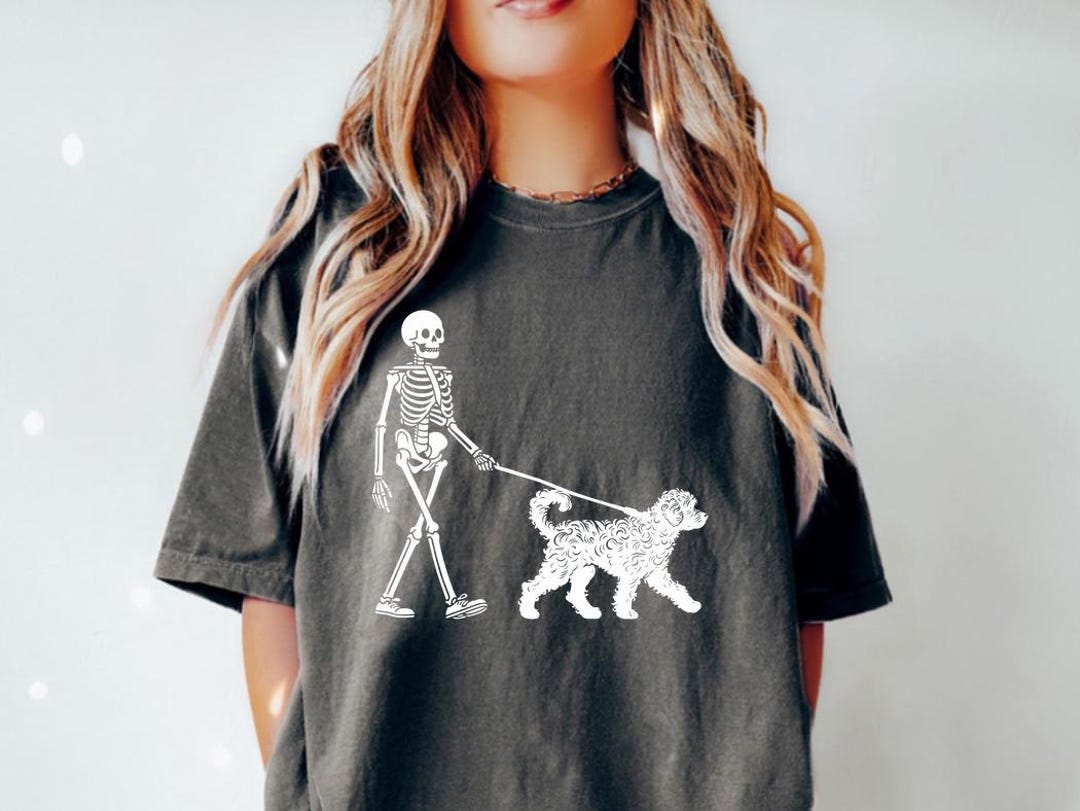 Portuguese Water Dog Halloween Shirt, Skeleton Walking Dog Comfort ...