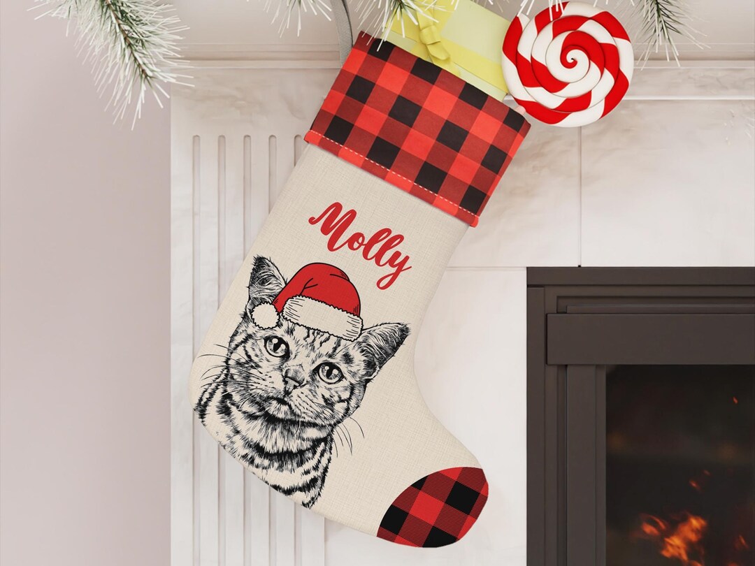 Custom Tabby Cat Stocking, Tabby Cat Christmas Stocking, Holiday Pet ...