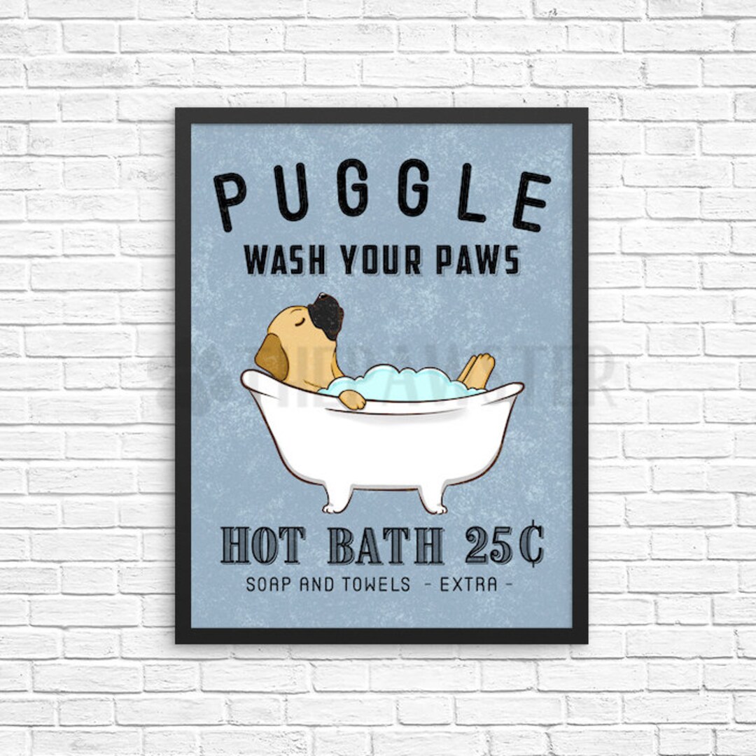 Puggle Bathroom Wall Decor, Dog Funny Bathroom Art Print, Bathroom ...