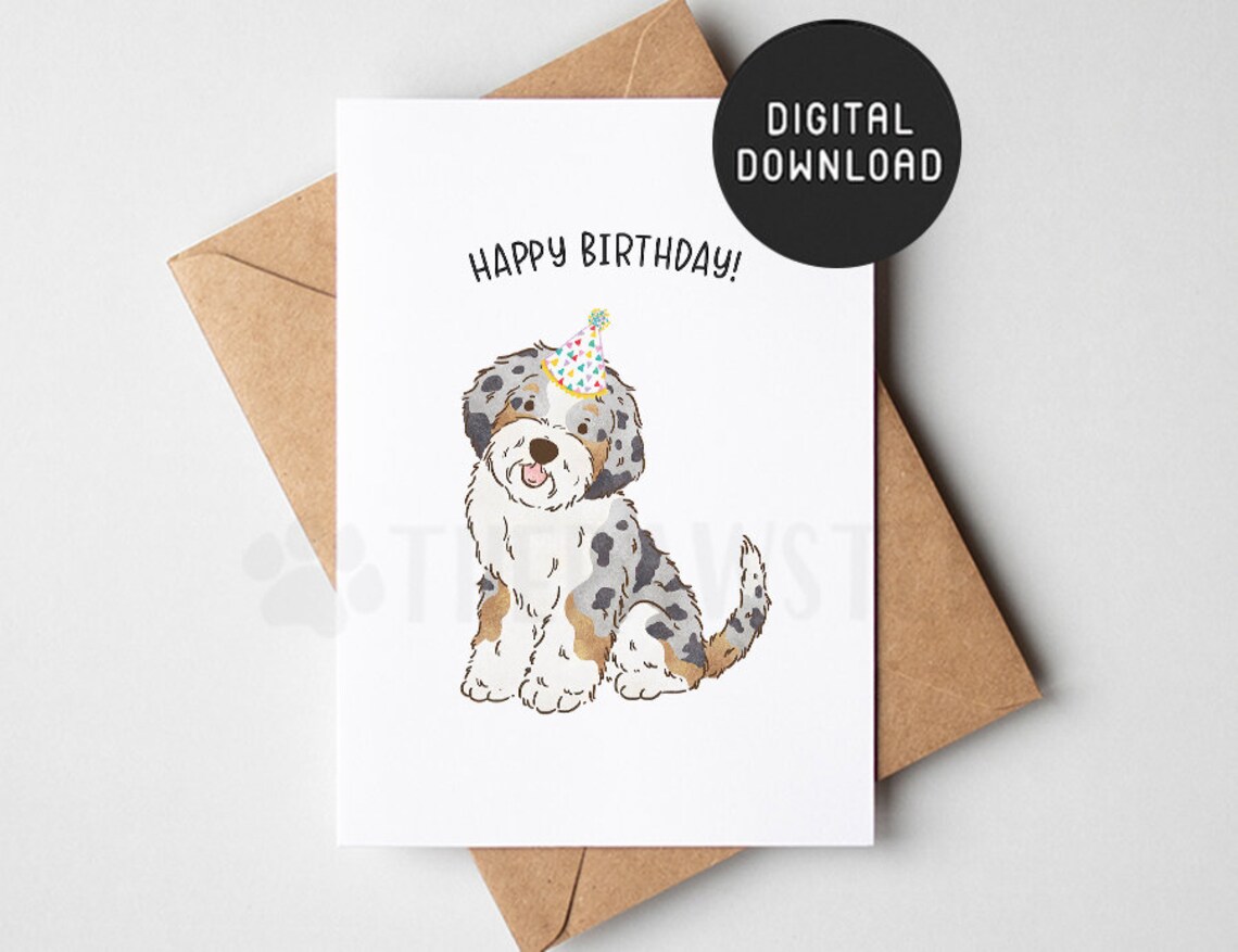 PRINTABLE Aussiedoodle Birthday Card Happy Birthday Card From - Etsy