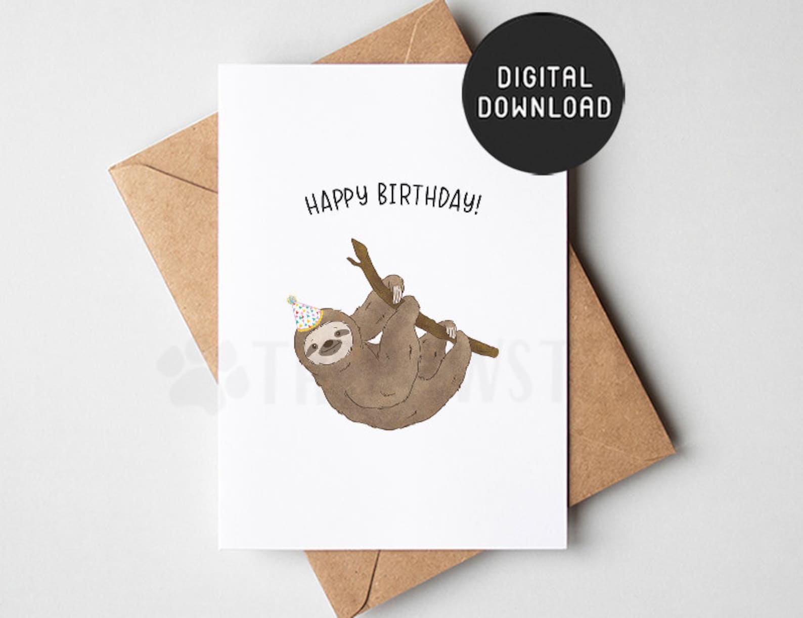 PRINTABLE Sloth Birthday Card Animal Happy Birthday Card - Etsy