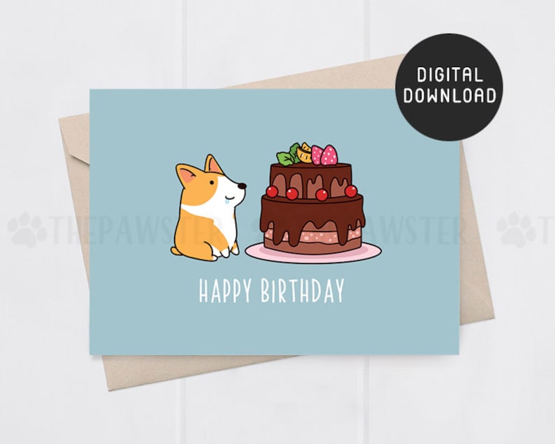 PRINTABLE Birthday Card Corgi Funny Happy Birthday Cards | Etsy