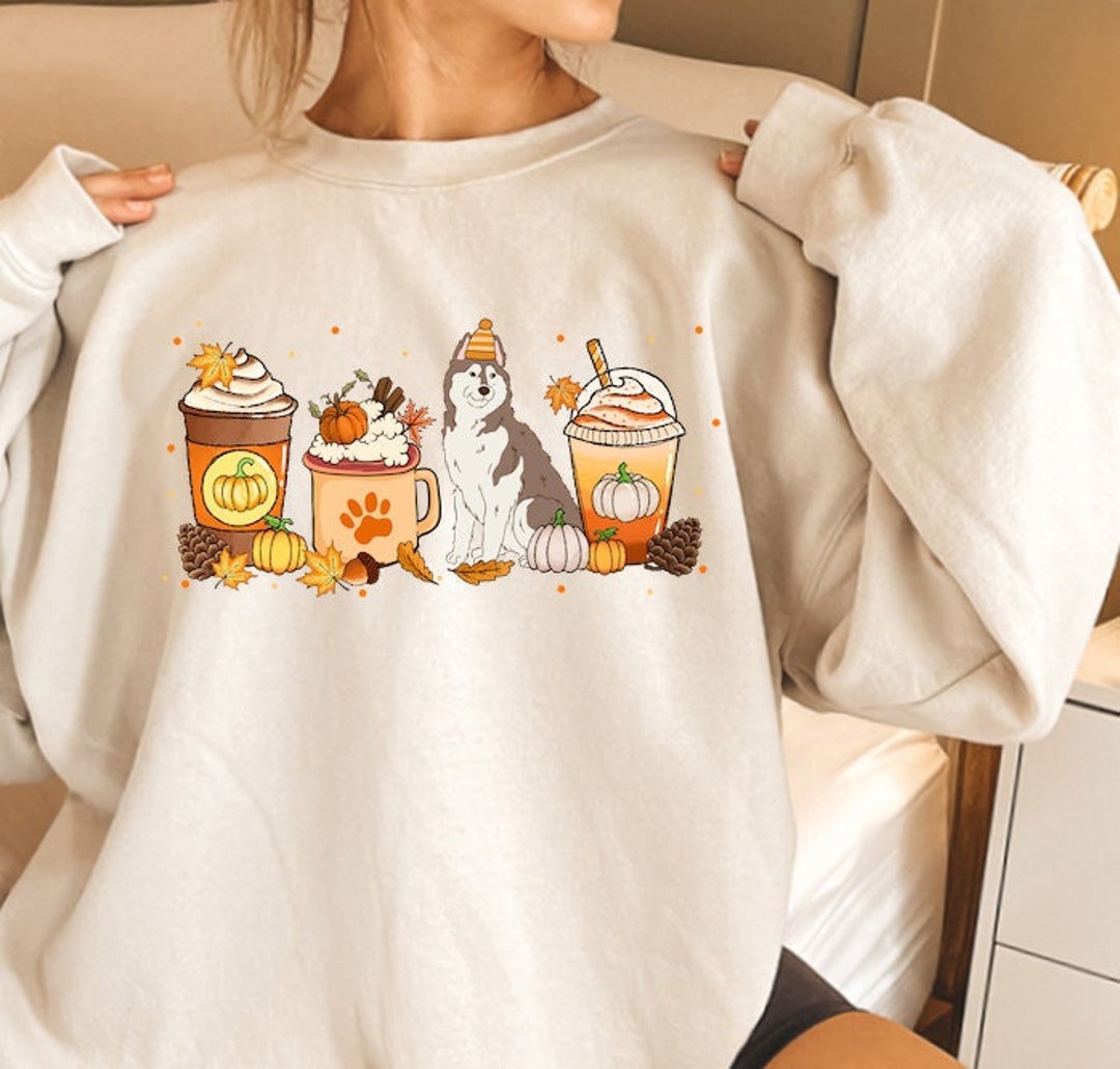 Siberian Husky Sweatshirt, Dog Fall Coffee Sweatshirt, Thanksgiving ...
