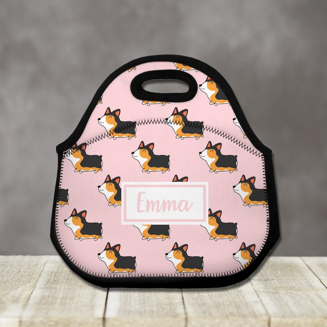 Tri Color Corgi Personalized Lunch Tote, Dog Monogram Lunch Bag, Custom ...