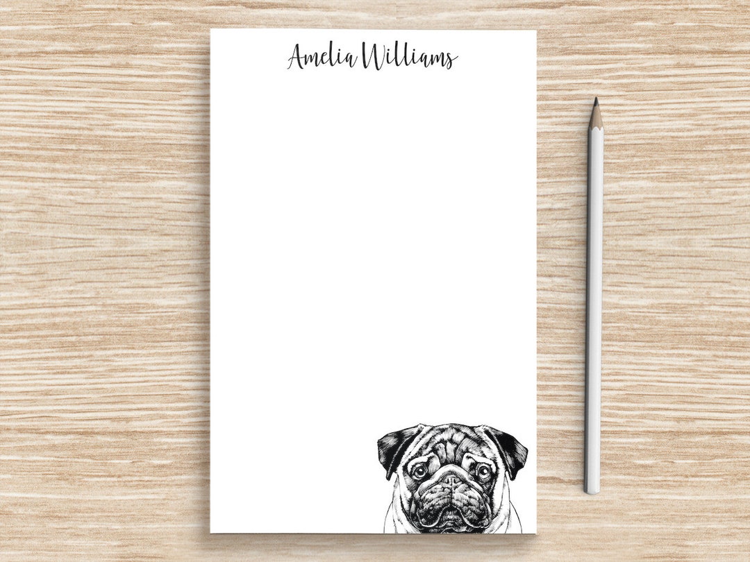 Pug Notepad, Personalized Pug Dog Notepad, Custom Dog Stationery ...