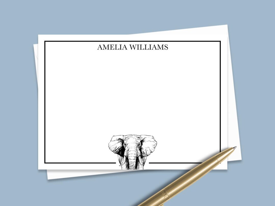 Custom Elephant Note Cards Gift, Personalized Safari Animal Notecard ...