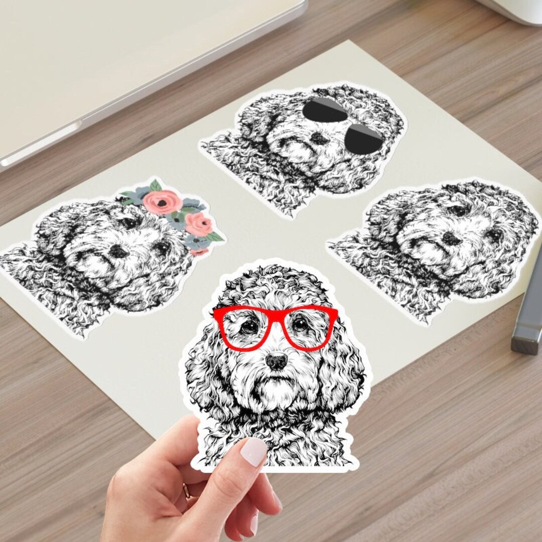 Cockapoo Sticker Sheet, Vinyl Stickers, Floral Sunglasses Doodle Dog ...